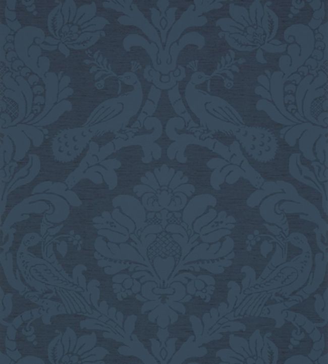 Dark Blue Damask Wallpaper