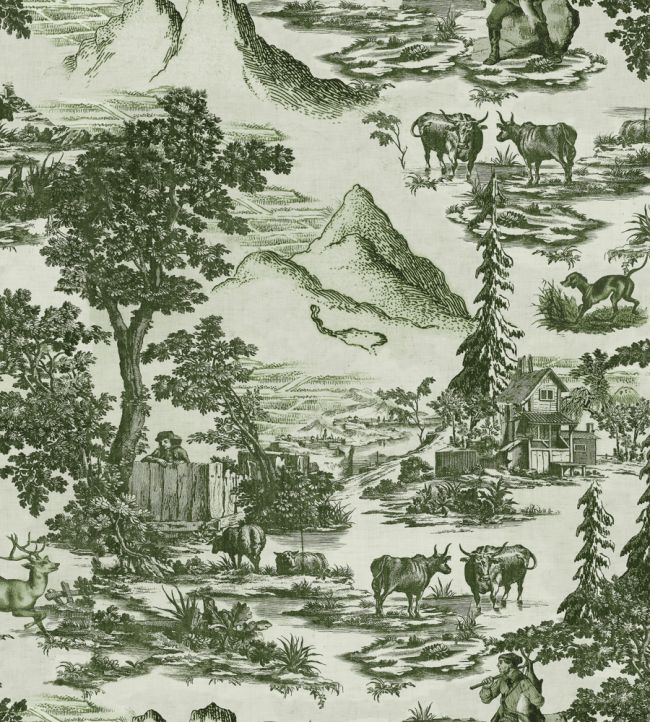 Toile Du Tyrol Wallpaper in Evergreen by MINDTHEGAP | Jane Clayton
