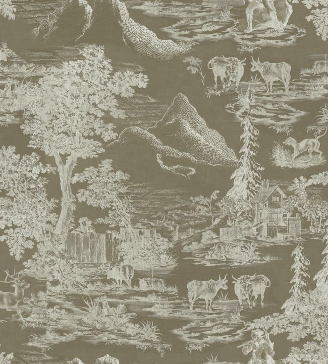 Toile Du Tyrol Wallpaper in Taupe by MINDTHEGAP | Jane Clayton