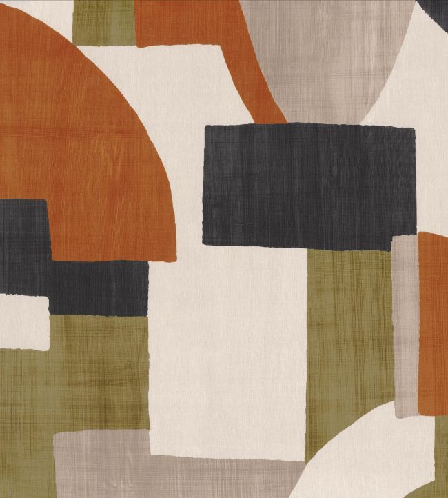 Trompe L'oeil Fabric in Kaki/Orange Brulee by Casamance | Jane Clayton