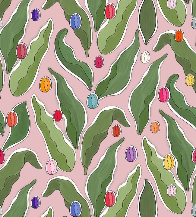 Tulips Festival Wallpaper in Pink by Ottoline | Jane Clayton