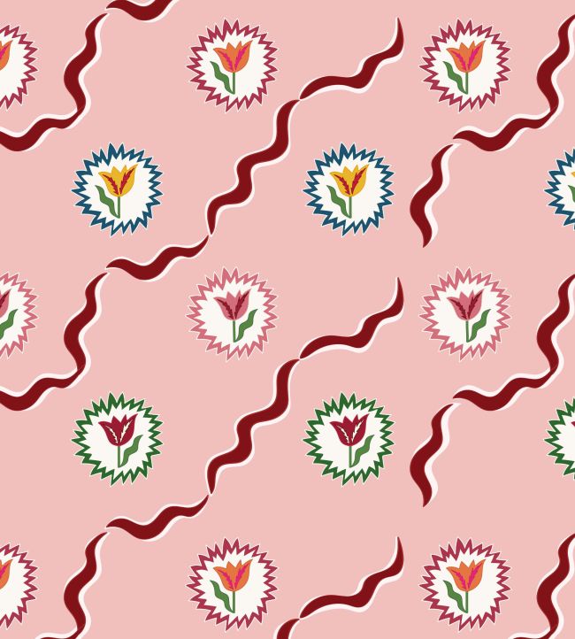 Tulips of Belgravia Wallpaper in Pink & Burgundy by Ottoline | Jane Clayton