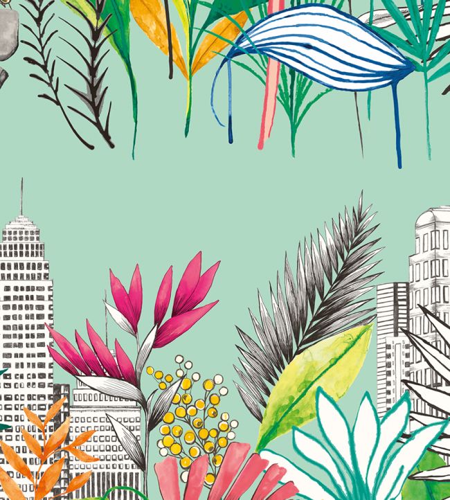 Urban Tropic Wallpaper in Azure by Ohpopsi | Jane Clayton
