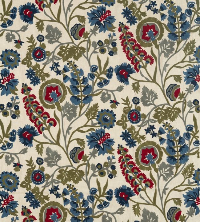 Hardwick Crewel Fabric by Zoffany in Sunstone / Indigo | Jane Clayton