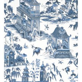 Grand Palace Wallpaper in Blue and White by Thibaut | Jane Clayton