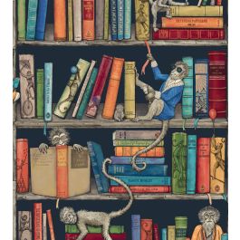 Monkey Library Wallpaper in Colourful Blue by Brand McKenzie | Jane Clayton