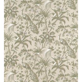 Peacock Toile Fabric in Green on Natural by Anna French | Jane Clayton