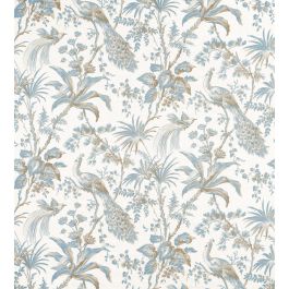 Peacock Toile Fabric in Soft Blue & Beige by Anna French | Jane Clayton