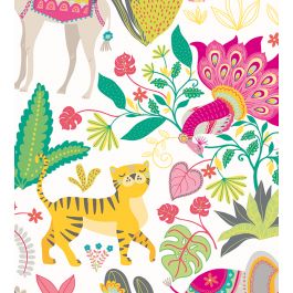 Samba Safari Wallpaper in Fruit Salad by Ohpopsi | Jane Clayton