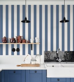 Baltic Rayure Wallpaper in Marine/Blanc by Casadeco | Jane Clayton