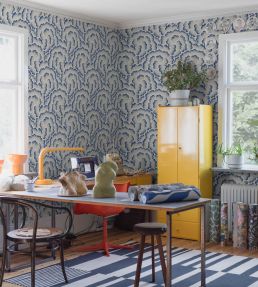Bom Bom Wallpaper in Blue by Borastapeter | Jane Clayton