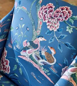 Indienne Peacock Satin Fabric in Blueberry by Sanderson | Jane Clayton
