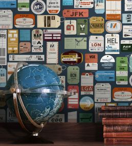 Jet Set Wallpaper in Midnight by Mini Moderns | Jane Clayton