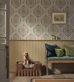 Karabali Wallpaper in Ochre/Eucalyptus by Nina Campbell | Jane Clayton