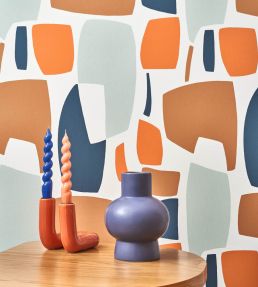 Module Wallpaper in Orange/Celadon by Casadeco | Jane Clayton