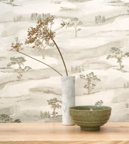 Mokuso Wallpaper in Vert Lichen by Casadeco | Jane Clayton