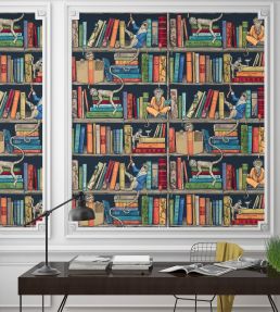 Monkey Library Wallpaper in Colourful Blue by Brand McKenzie | Jane Clayton