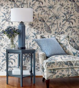 Peacock Toile Fabric in Slate & Black by Anna French | Jane Clayton
