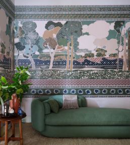 Prospect Wallpaper mural in Lacquer Moss by Liberty | Jane Clayton