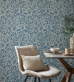 Purity Wallpaper in Prussian Blue by 1838 Wallcoverings | Jane Clayton