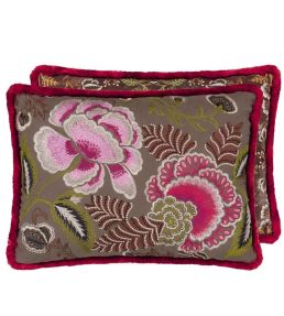 Rose De Damas Embroidered Ready Made Cushions in Cranberry by Designers ...