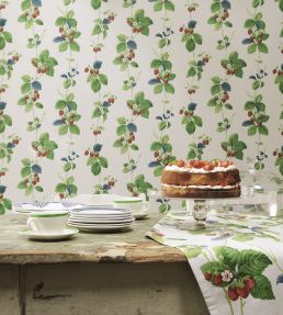 Summer Strawberries Wallpaper by Sanderson in Strawberry/Leaf | Jane ...