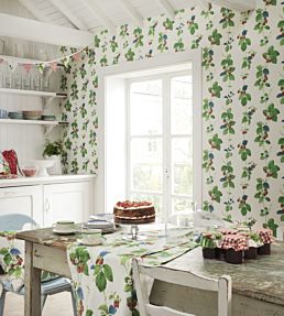 Summer Strawberries Wallpaper by Sanderson in Strawberry/Leaf | Jane ...