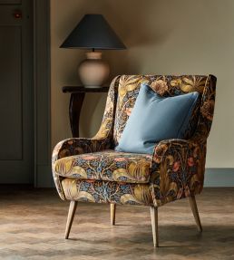 Spring Thicket Fabric in Paradise Blue/Peach by Morris & Co | Jane Clayton