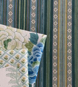 Symington Stripe Fabric in Green/Coral by GP & J Baker | Jane Clayton